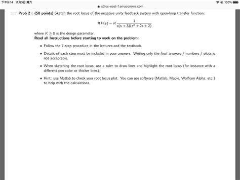 Solved Angle Of Departure And Root Locus Prob 2 I 50 Points Sketch