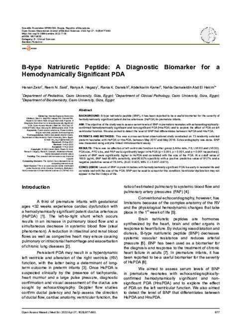 Pdf B Type Natriuretic Peptide A Diagnostic Biomarker For A