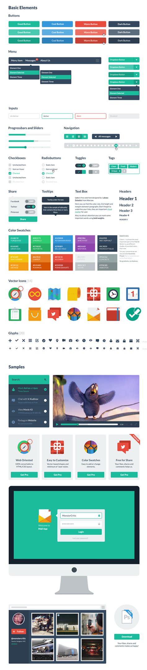 High Quallity Free Flat UI Kits For Designers Graphic Design Junction