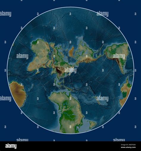 Okhotsk Tectonic Plate On The Physical Elevation Map In The Lagrange Oblique Projection Centered