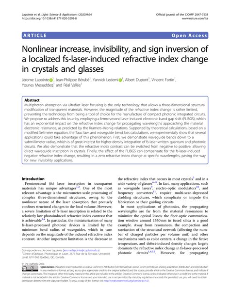 Pdf Nonlinear Increase Invisibility And Sign Inversion Of A Localized Fs Laser Induced