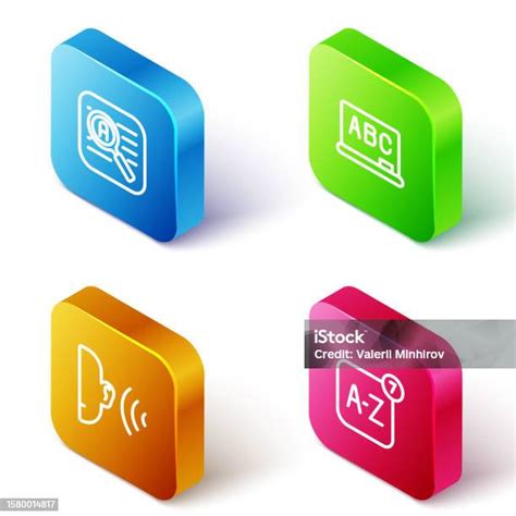 아이소메트릭 라인 번역기 칠판 귀 듣기 소리 신호 및 온라인 번역기 아이콘을 설정합니다 벡터 3차원 형태에 대한 스톡 벡터 아트 및 기타 이미지 Istock