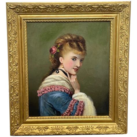 19th Century Oil Painting Portrait Ginger Hair Rose Young Lady With