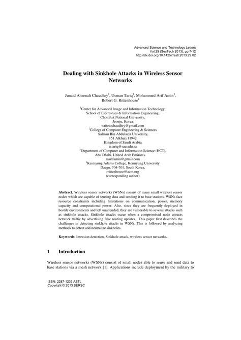 pdf dealing with sinkhole attacks in wireless sensor networks