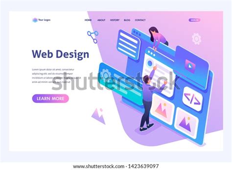 아이소메트릭 컨셉은 젊은이들이 웹 디자인 웹 스톡 벡터로열티 프리 1423639097