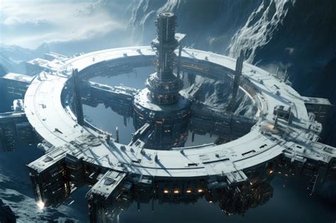 Premium Ai Image Retro Scifi Space Station Orbiting A Planet