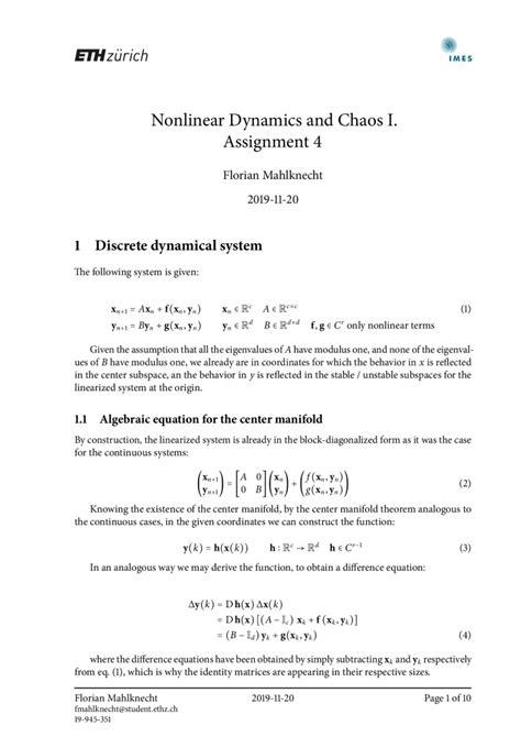 Nonlinear Dynamics And Chaos Florian Mahlknecht
