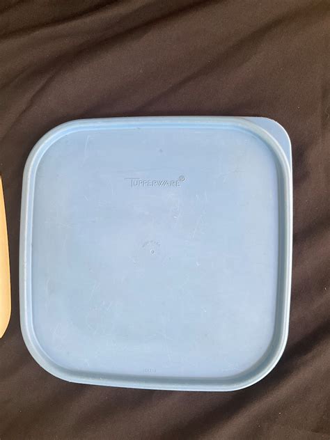 Vintage Tupperware Square Container With Blue Lid Etsy