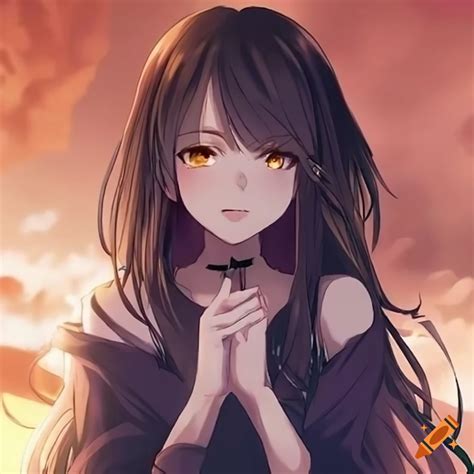 Anime Girl With Long Black Hair And Yellow Eyes