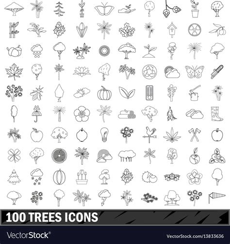 100 Trees Icons Set Outline Style Royalty Free Vector Image