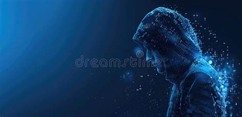 mysterious hacker figure dark hoodie against digital binary code