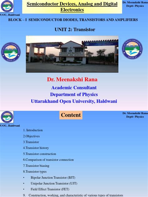 Unit 2 Transistor By Dr Meenakshi Rana Pdf Field Effect Transistor Bipolar Junction
