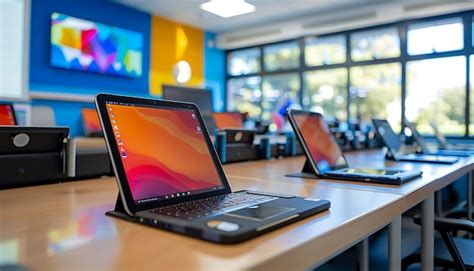Classroom Technology Setup With Tablets And Laptops Premium Ai Generated Image