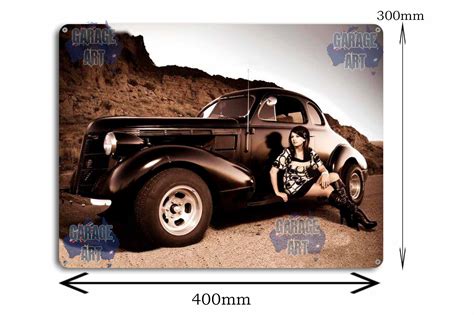 Willys Pin Up Tin Sign Garage Art