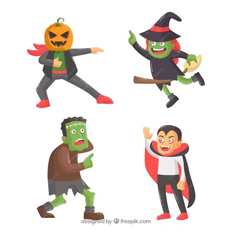 Free Vector Pack Of Four Funny Halloween Characters