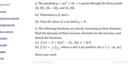 Solved 5 The Parabola Y Ax2 Bx C Passes Through The Three Chegg