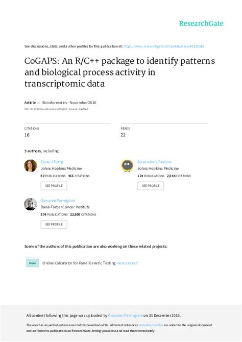 Pdf Cogaps An Rc Package To Identify Patterns And Biological Process Activity In