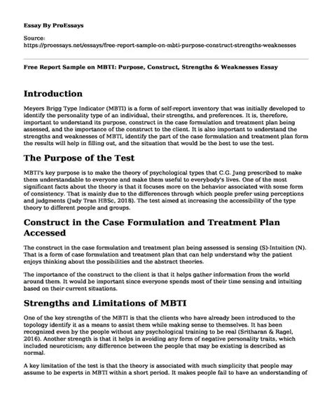 📚 Free Report Sample On Mbti Purpose Construct Strengths And Weaknesses Free Essay Term