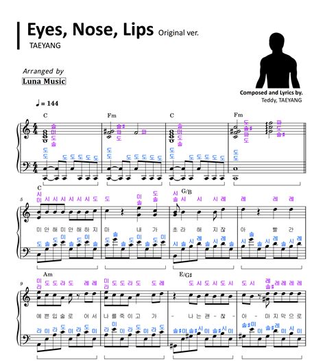 악보 태양 Taeyang 눈 코 입 Eyes Nose Lips [계이름 악보] Original By 루나뮤직