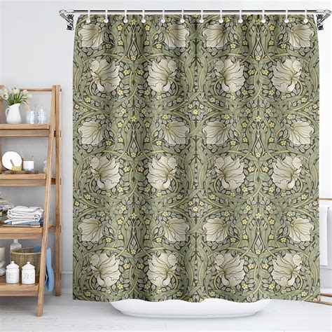 Fchen Art Botanical Sage Green Yellow Flowers Shower Curtain Bathroom