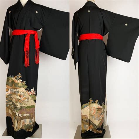 Japanese B091603 Elegant Black Formal Kyo Yuzen Kuro Tomesode Kimono