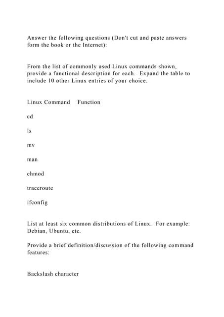 Answer The Following Questions Dont Cut And Paste Answers Form Thedocx