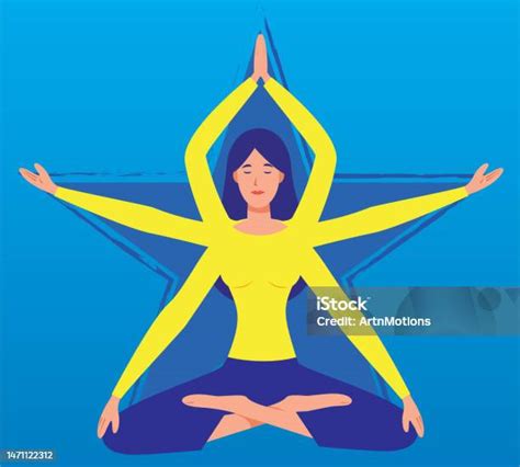 요가 명상 여자는 요가 동작을 연습하고 있습니다 다채로운 평면 벡터 그림 International Yoga Day에 대한 스톡 벡터 아트 및 기타 이미지