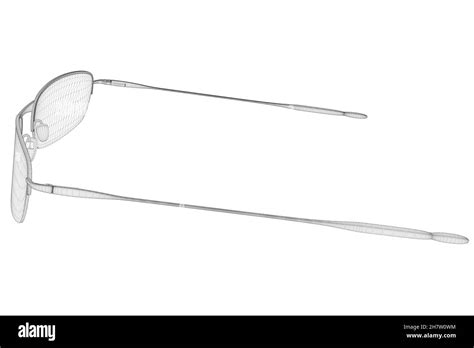 Wireframe Of Eyeglasses From Black Lines Isolated On White Background Side View 3d Vector