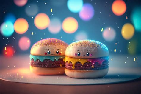 Cute Image Of The Burger Characters Full Of Love And Happiness