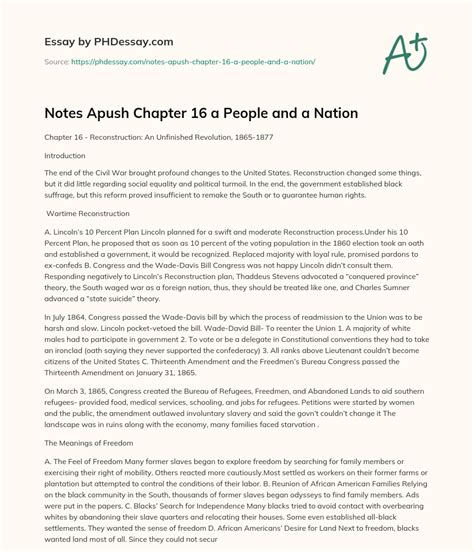 Notes Apush Chapter 16 A People And A Nation Cause And Effect Example