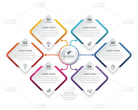 矢量插图信息图设计模板，业务信息，演示图表，6个选项或步骤。素材 花瓣网