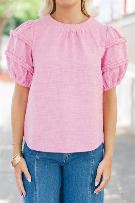 What A Night Pink Tweed Blouse Shop The Mint