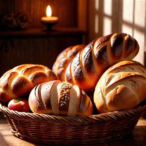 Bread Basket Assorted Selection Of Baked Buns Breads Food Stock