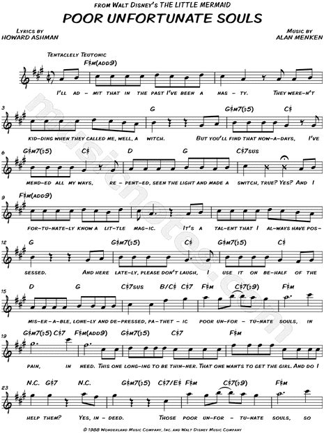 Poor Unfortunate Souls From The Little Mermaid Sheet Music