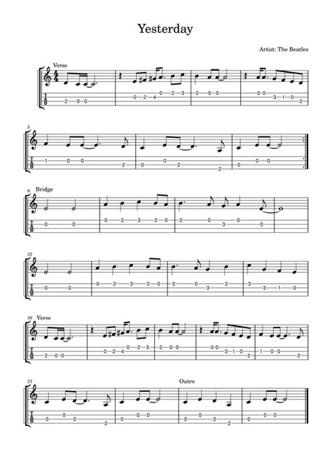 Yesterday Fingerstyle Tab Nanaxeazy