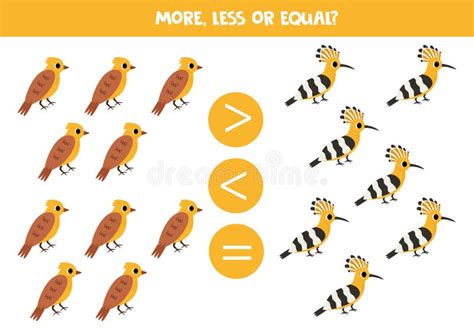 Grater Less Or Equal With Cartoon Upupa And Yellowhammer Birds Stock