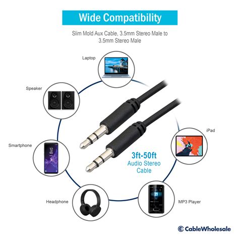 Slim Mold Stereo Aux Cable Mm Stereo Male Ft
