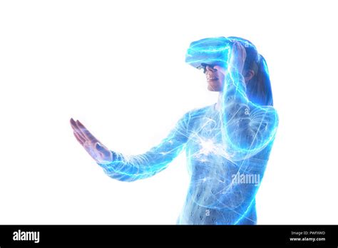 Woman With Glasses Of Virtual Reality Future Technology Concept