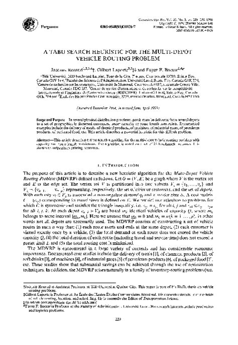 Pdf A Tabu Search Heuristic For The Multi Depot Vehicle Routing Problem