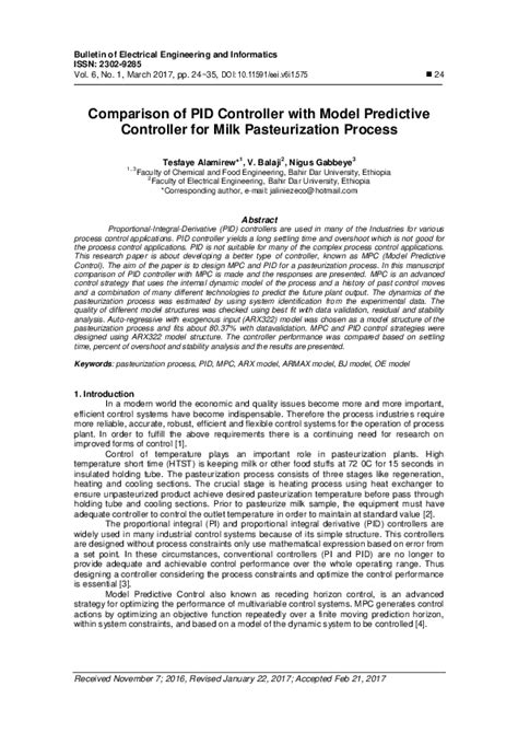 Pdf Comparison Of Pid Controller With Model Predictive Controller For Milk Pasteurization Process