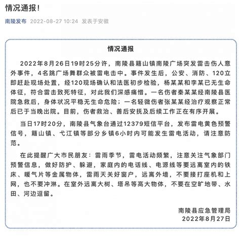 安徽南陵一广场突发雷击伤人事件，致2死2伤新浪新闻