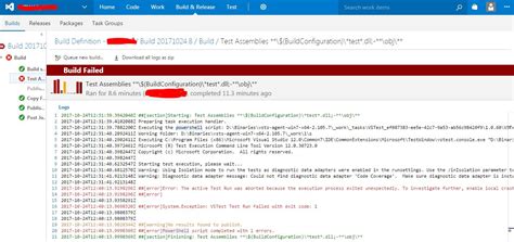 Tfsbuild Tfs Build Failed Due To Exception In The Test