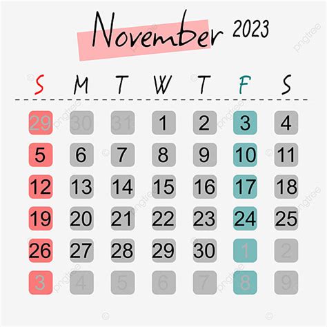 2023 年 11 月日曆 各種顏色 日曆 2023年 十一月向量圖案素材免費下載，png，eps和ai素材下載 Pngtree
