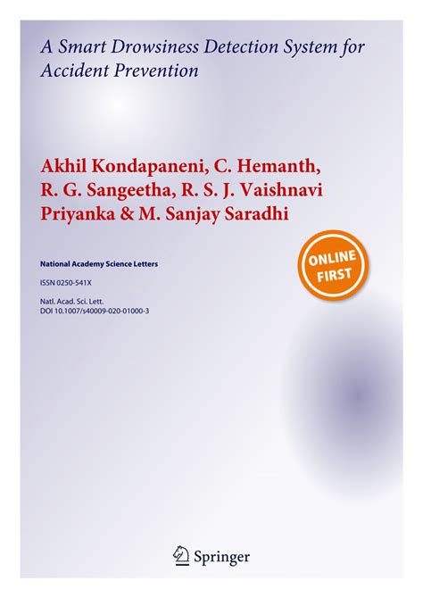 PDF A Smart Drowsiness Detection System For Accident Prevention