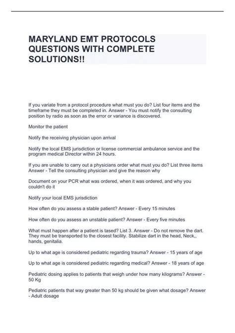 Maryland Emt Protocols Questions With Complete Solutions Maryland Emt Stuvia Us