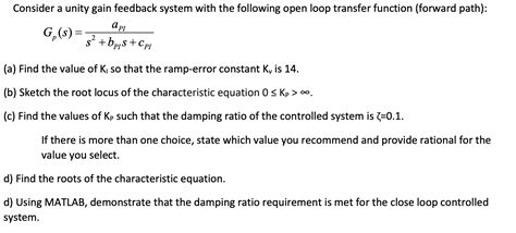 Solved Consider A Unity Gain Feedback System With The