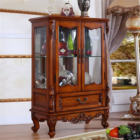 Medium Wood Traditional China Cabinet With Ash Wood Glass Doors And 1