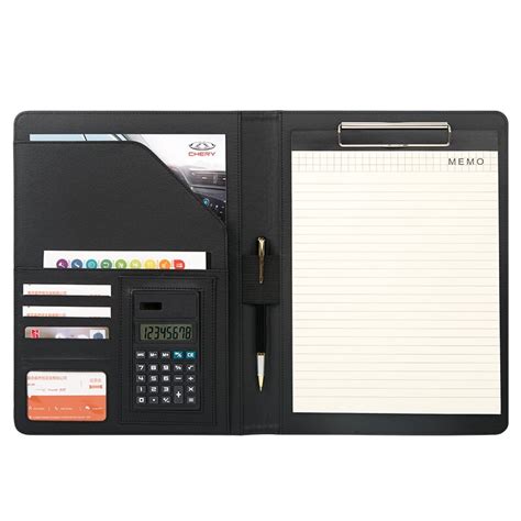 A4 Pu 노트북 파일 자료 관리자 Escolar 문서 클립 폴더 비즈니스 사무실 서류 가방 계산기 플레이트 클램프 카드 펜