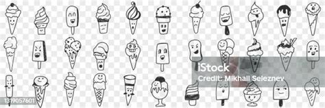 달콤한 아이스크림 모양 낙서 세트 0명에 대한 스톡 벡터 아트 및 기타 이미지 0명 개념 개체 그룹 Istock