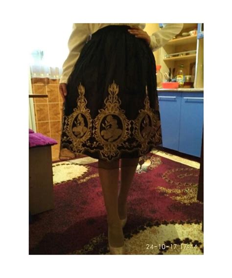 Womens Vintage Midi Tulle Embroidery Skirts Black Cs12bfvrxbd